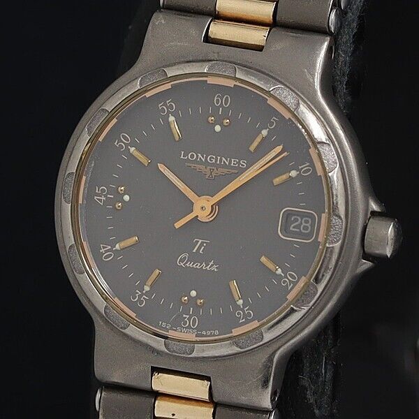 LONGINES Women's CONQUEST Ti Quartz Watch Titanium Gold Plated Date ...