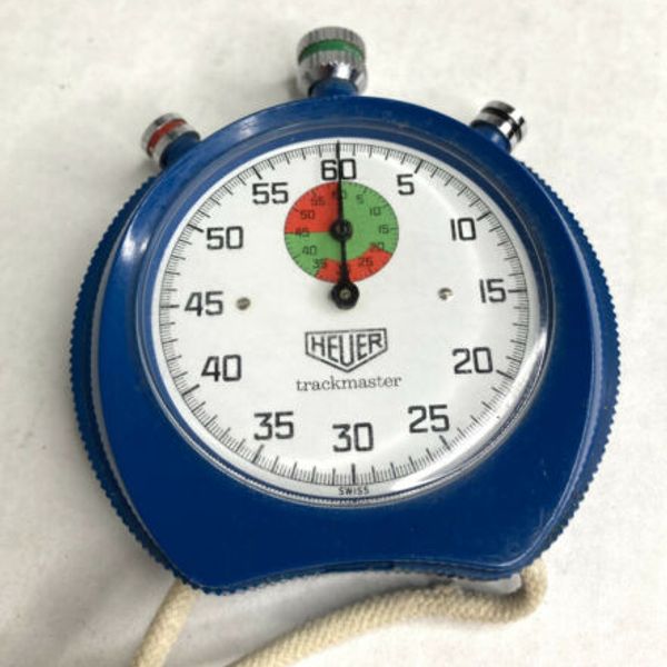 Vintage Heuer Trackmaster #8047 Blue 3 Button Stopwatch Swiss Made Runs ...