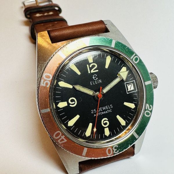 ELGIN Vintage 1960s PEPSI DIVER 25J Automatic 37mm Stainless Steel ...