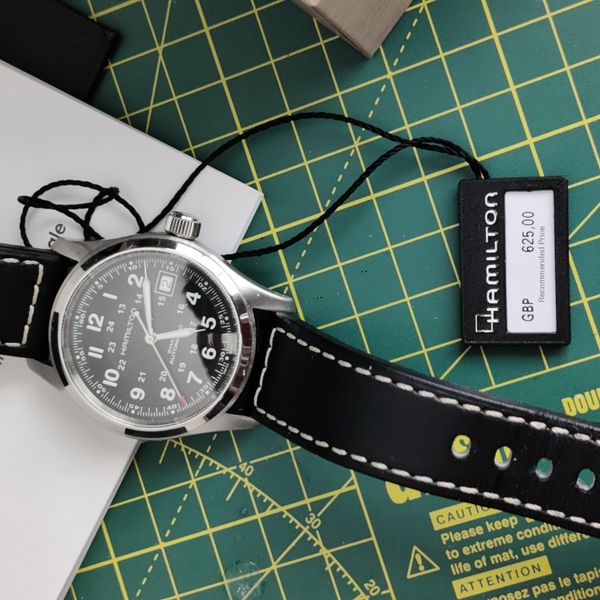 Hamilton Khaki Field Automatic Black Dial Leather Strap Watch H70455533 ...