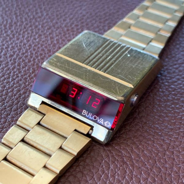 Vintage 1970's Bulova Computron N6 LED Gold Tone Men's Watch Working ...