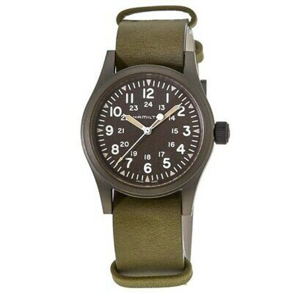 New Hamilton Khaki Field Mechanical Brown Dial Green Men's Watch ...