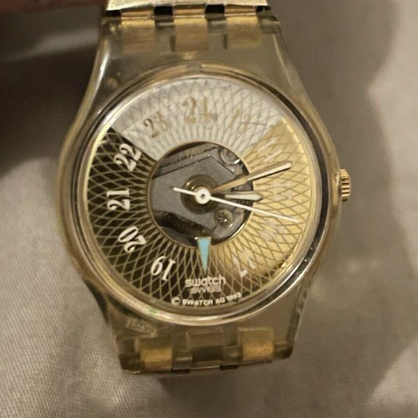 Swatch 1993 spirograph watch stretch expansion band spiral Bellows gold ...