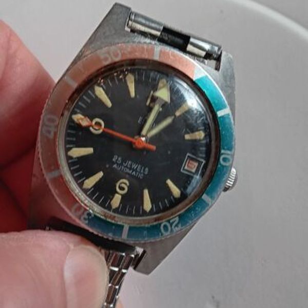 Vtg 60s Elgin Menâ s AUTOMATIC Watermelon Bezel Automatic Watch 25 J ...