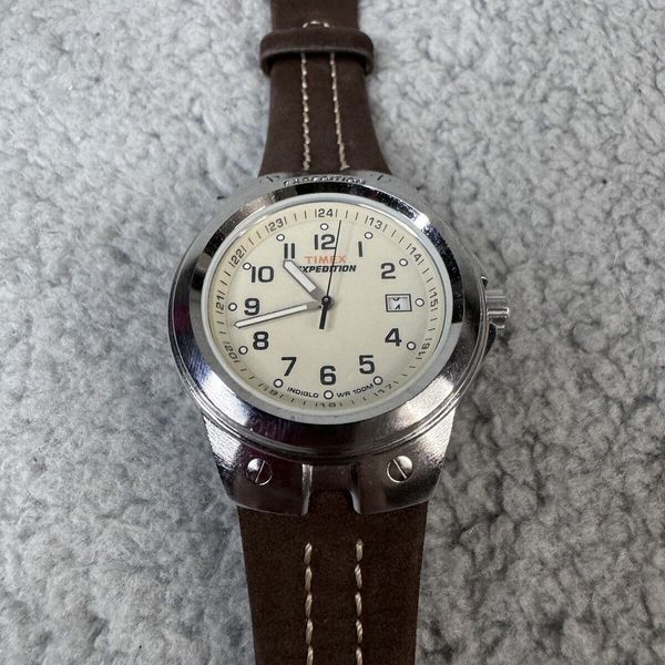 Vintage Timex Expedition Indiglo Men's Watch Date 100M Silver 905 Leather Band | WatchCharts ...