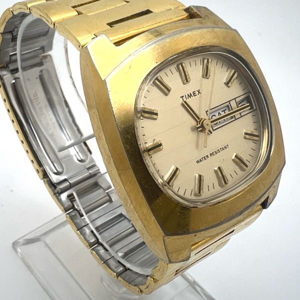 Timex mechanical day date gold Mens watch working | WatchCharts Marketplace