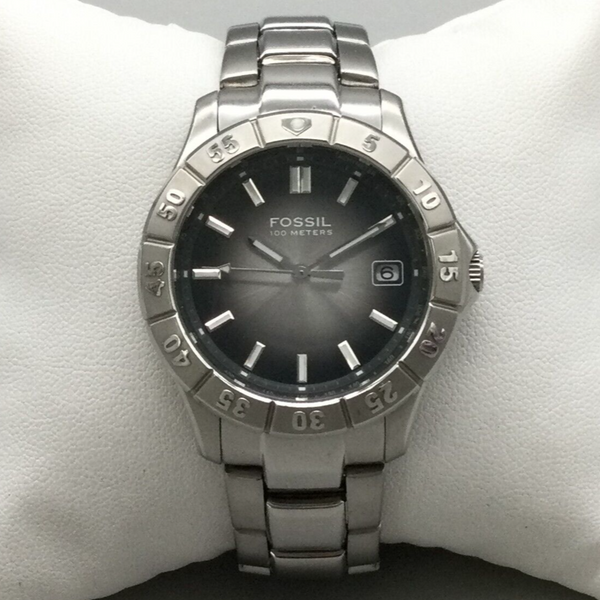 Fossil Blue Watch Men 36mm Silver Tone Date Ombre Black Dial New ...