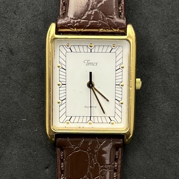 Vintage New 1989 TIMEX Tank Menâ s 32mm Quartz Watch Gold Cream Dial ...