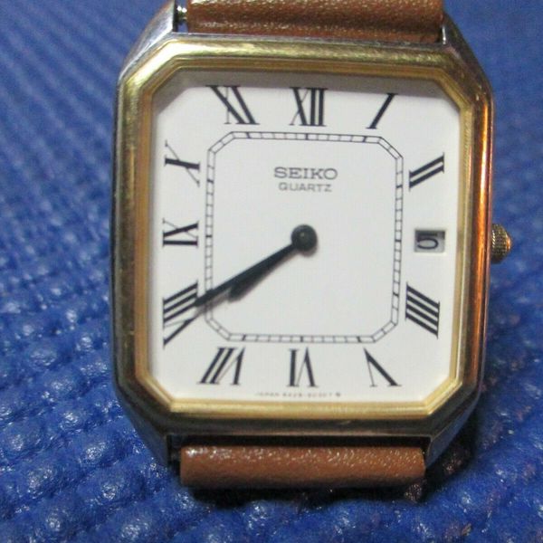Unisex Seiko 6429-5019 quartz watch good cond .brown leather band runs ...