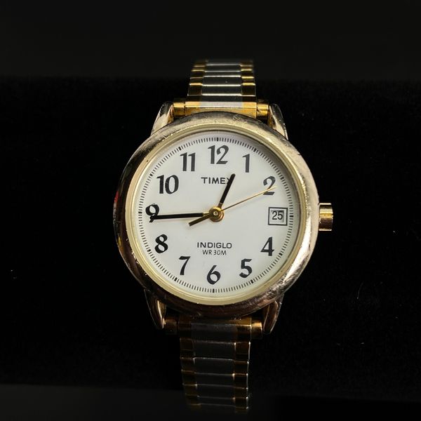 Timex Watch Gold & Silver Toned Expansion Band WR 30M Date Indicator ...