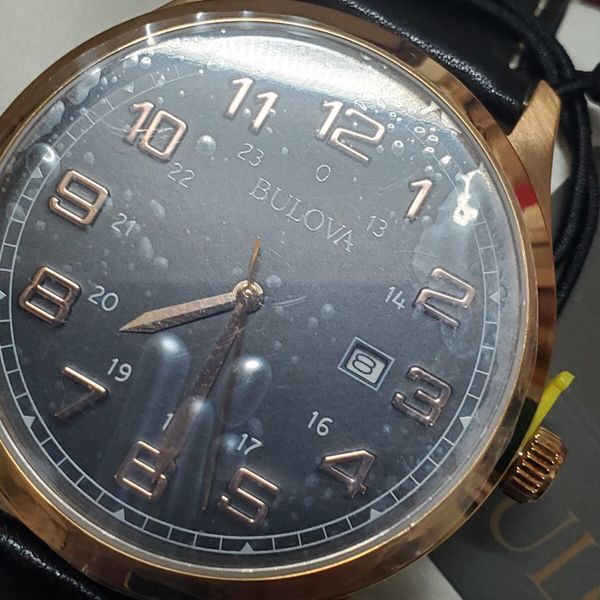 Bulova 97B164 Men's Quartz Rose Gold Tone Leather Strap 42mm Watch ...