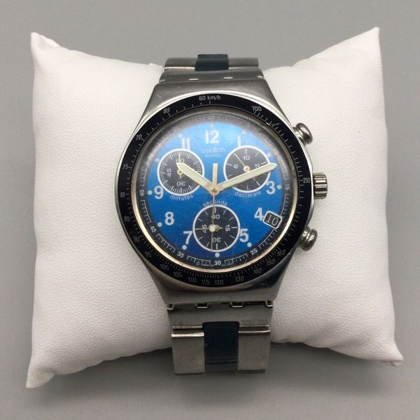 Swatch Irony V8 Chronograph Watch Men 40mm Blue Swiss Made New Battery ...