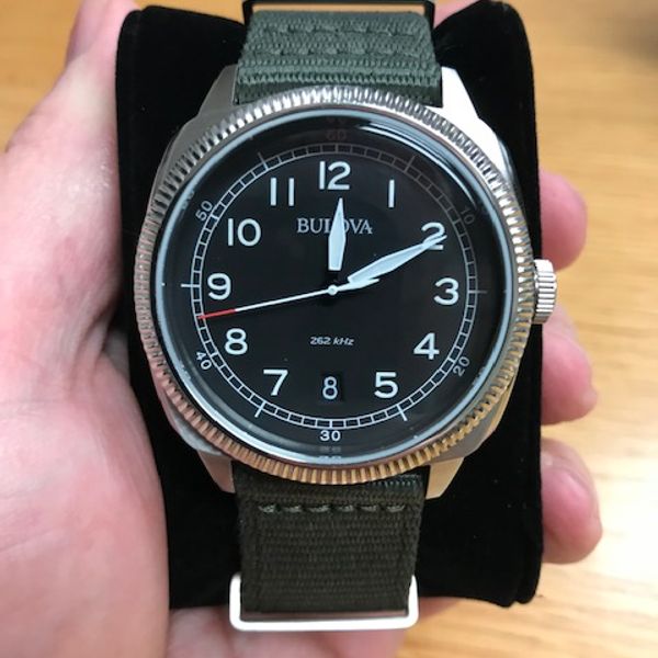 !! SOLD !! BULOVA MILITARY 262KHZ WATCH 96B229 GREEN- EXCELLENT ...