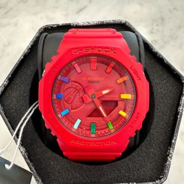Custom Made G-Shock MODS Watch GA2100-1A4 Casio Red Dial Rainbow Scale ...