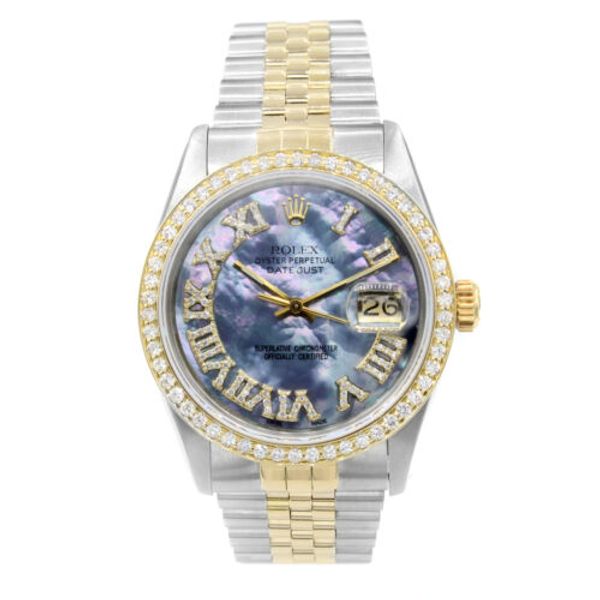 Rolex Datejust 36mm Purple Roman Diamond Dial & 18K Yellow Gold Diamond ...