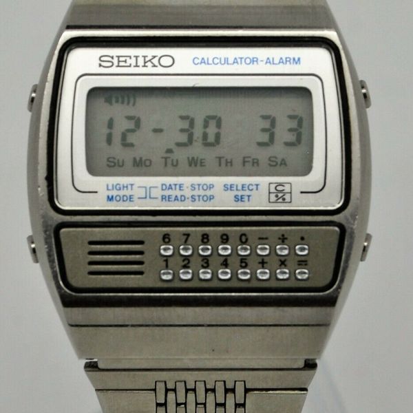 Retro Seiko stainless steel calculator, alarm gents watch C359-5000 ...