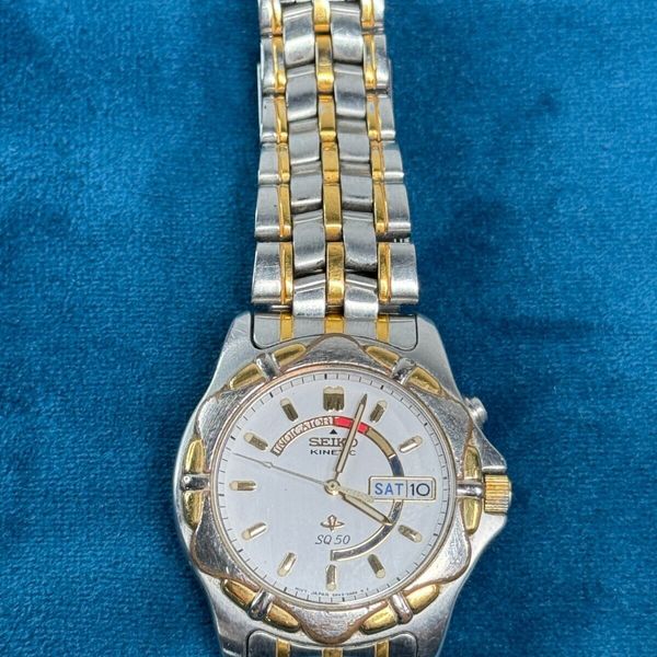 SEIKO KINETIC Watch 5M43 0A50 Two Tone Bracelet Gold Silver Day Date ...