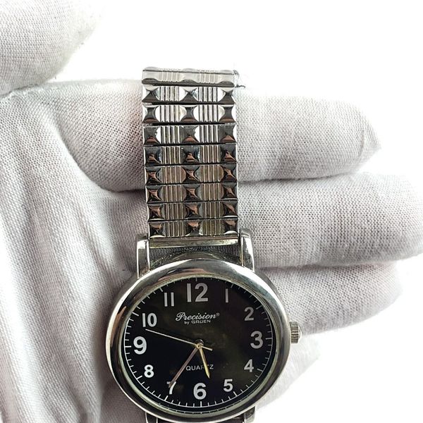 Precision By Gruen Quartz Wristwatch Metal Bezel Rocker Goth Punk Style ...