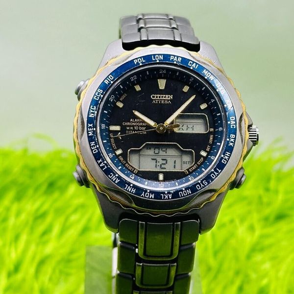 Vintage CITIZEN Solar Tech C605-Q00648 Word Time Titanium ECO-Drive Men ...