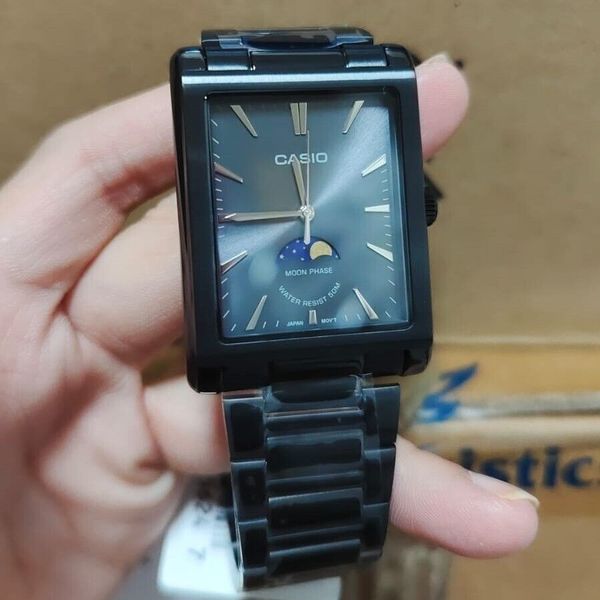 Casio MTP-M105B-1A Black Ion Plated Moon Phase Rectangle Men's Casual ...