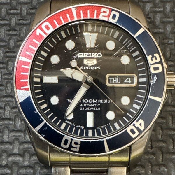 Seiko 5 Sports 7S36-03C0 Red/Blue Bezel Automatic Stainless Steel Watch ...