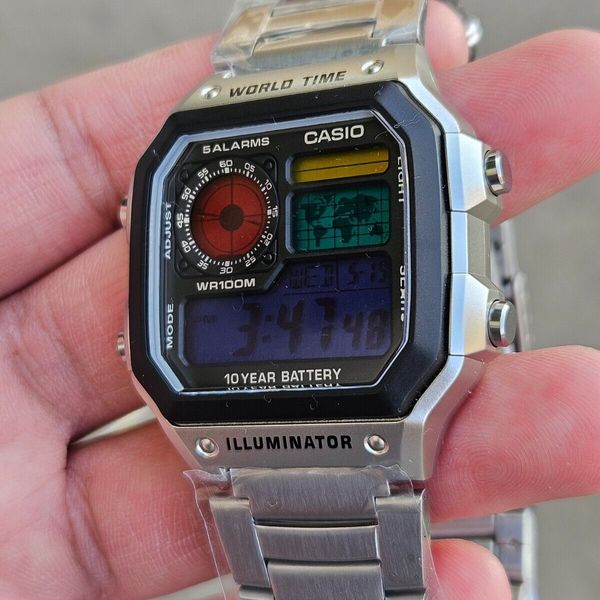 Custom Casio AE-1200WHD World Time Watch - Modified Dial, Stainless ...