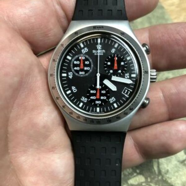 Men's Swatch Chronograph Irony Aluminum Black Swiss Wrist Watch 4 Jewel ...