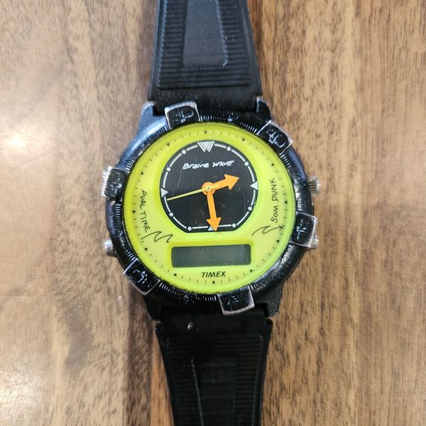 Mens Rare Vintage Timex Brave Wave Analog Digital Dual Time Watch ...