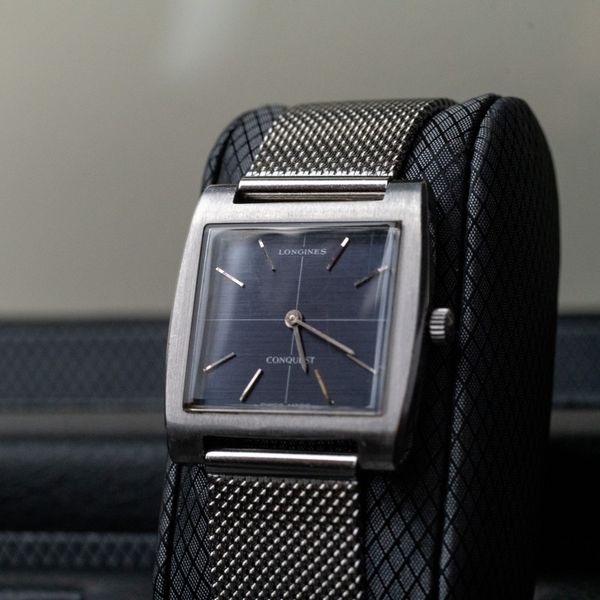 1975 Longines Conquest Square Blue Dial Manual Winding Mens Watch Ref ...