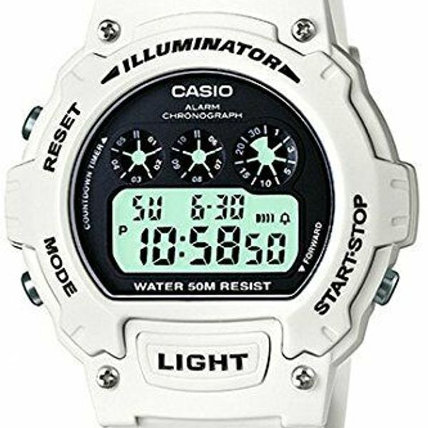 Casio W-214HC-7AVEF Digital Illuminator Chronograph Sports Watch White ...