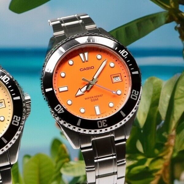 Casio MDV-10D-4A1 Duro Orange Analog Rotating Bezel Stainless Steel Men ...