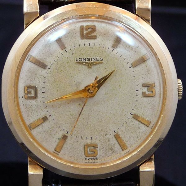 ALL ORIGINAL FANCY VINTAGE 1954 LONGINES MANUAL WIND GOLD WATCH SERVICE ...