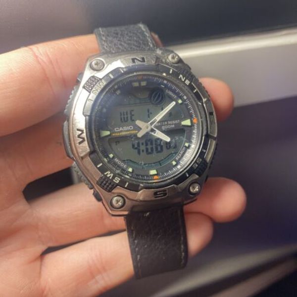 Casio AQW-100 Quartz Digital Analogue Watch Tide graph Moon Phase Men's ...