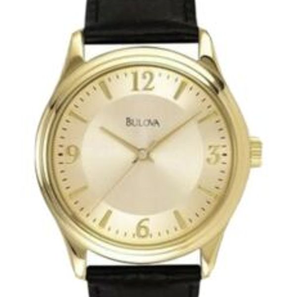 Bulova 97A70 Gold-Tone Stainless Steel Black Leather Strap Men's Watch ...