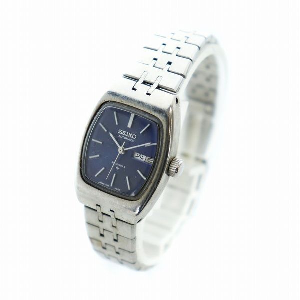 Seiko Automatic 2706-3020 Square Watch Blue Dial Silver Case Day Date ...