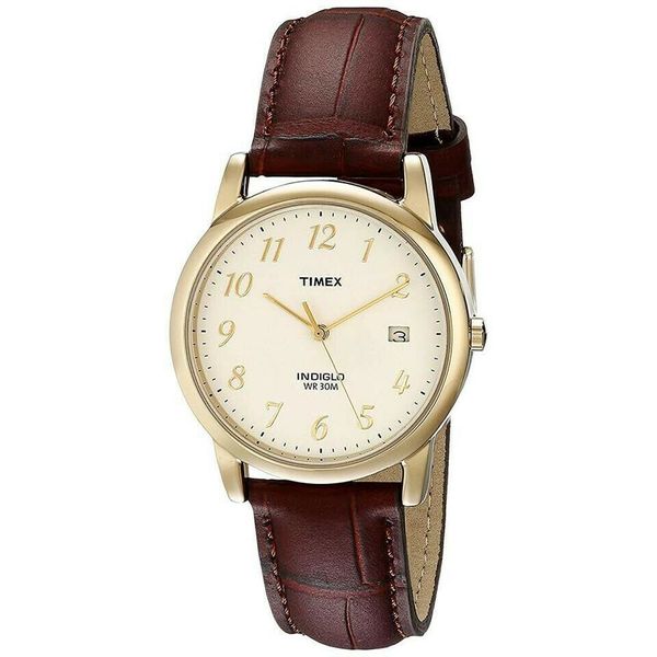 Timex T2M441 Men's Leather Strap Gold-Tone Case Easy Reader Watch new ...