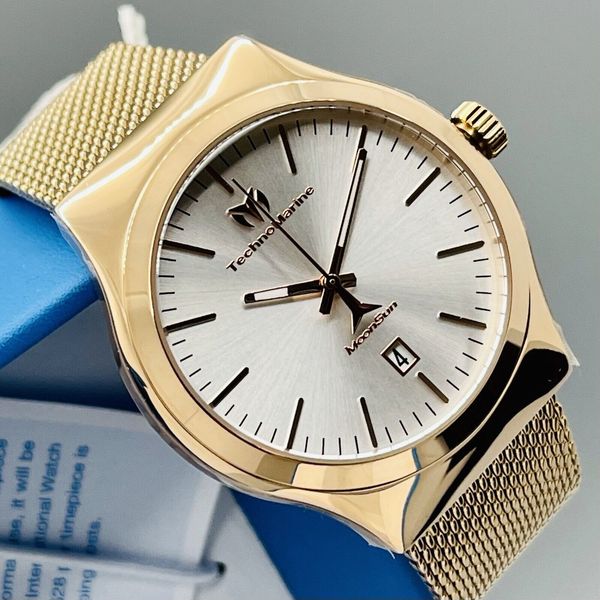 New TECHNOMARINE MoonSun Lady 40mm SS Rose Gold Case Silver Dial Mesh ...