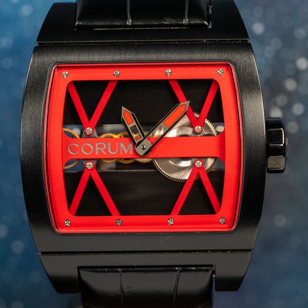 FS: Corum Ti-Bridge Red Skeleton Dial Black Titanium 43mm 05.0040 Full ...