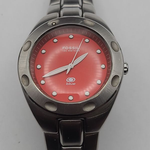 Fossil Quartz Watch AM-3315 Men Rotating Bezel Silver Red Dial New ...