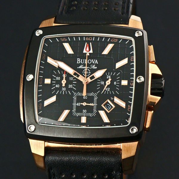 HUGE Square Bulova Marine Star Rose Gold Man's Chronograph Watch Box ...