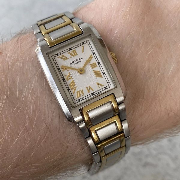 Ladies Rotary Tank Two-Tone Quartz LB02606/40 Guilloche Roman Numeral ...