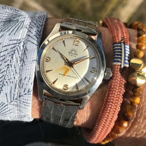 Stunning vintage 1950's Tudor 7803 Solar Aqua 17J explorer gilt dial ...