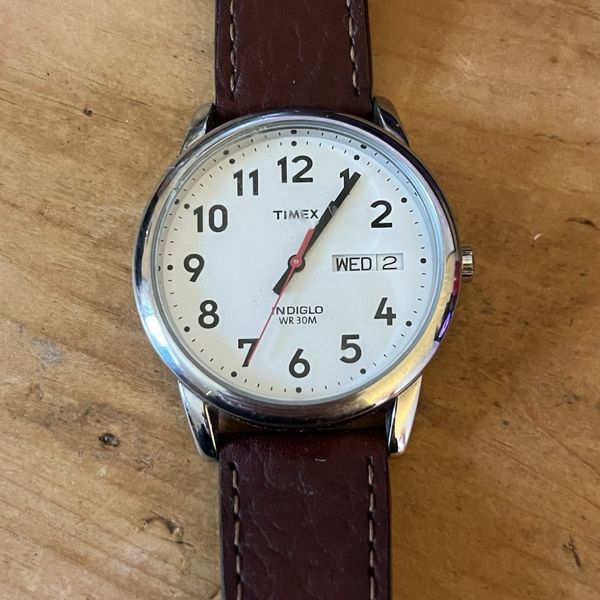 Timex Mens Easy Reader Brown Leather Strap Watch (T20041) | WatchCharts ...