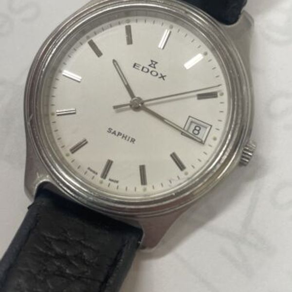 Vintage RARE MENS WATCH QUARTZ EDOX 70081 SAPHIRE CRYSTAL 1990 Runs ...