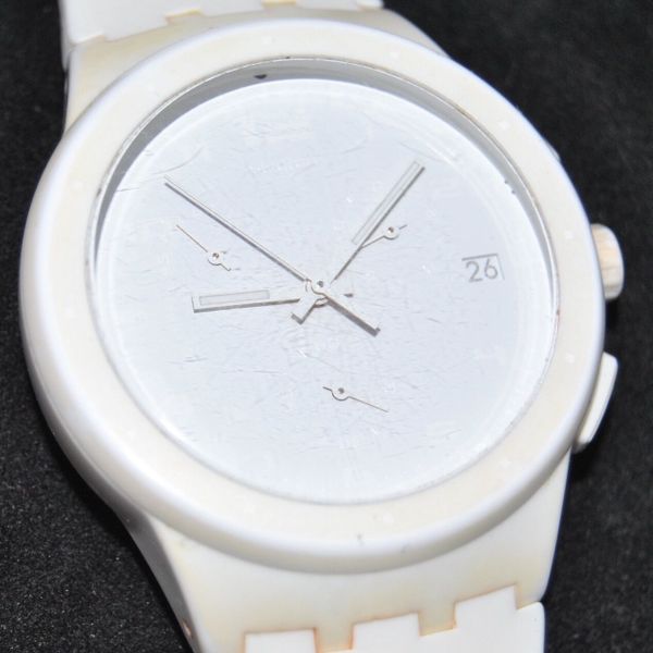 Swatch 2012 “Basic White” Chronograph Watch All White Case & Band ...