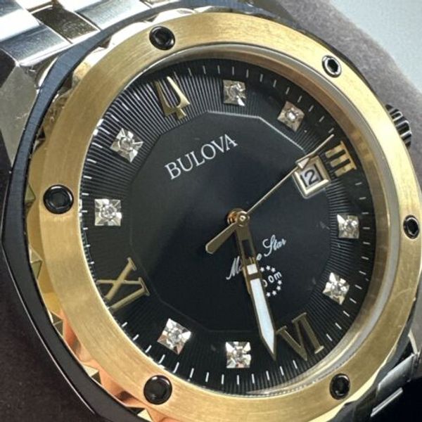 Bulova Marine Star Quartz Diamond Black Dial Men's Watch 98D175 ...