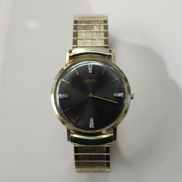OMEGA Vintage 14K Yellow Gold Thin Dress Watch w/ Diamond Markers D6672 ...
