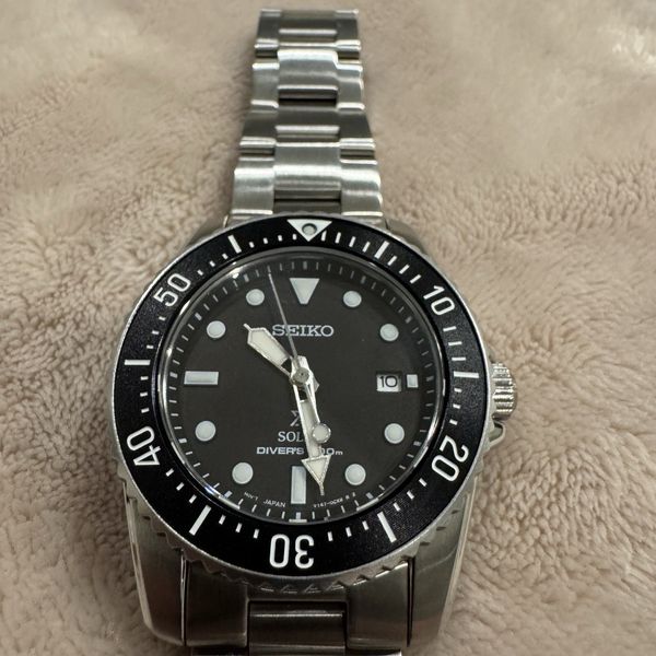 Seiko SNE573 38mm Black Solar Dive Watch w/Metal Bracelet and Rubber ...