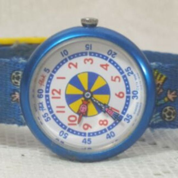 Vintage 1996 Flik Flak Swatch Wristwatch Figural Blue Yellow Unisex ...