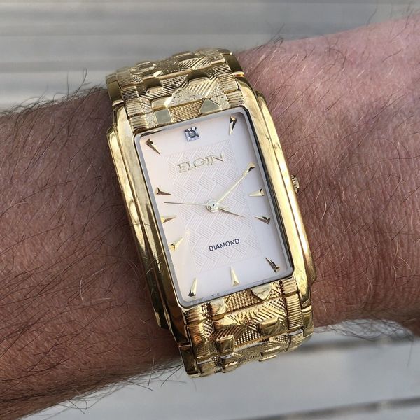 STUNNING Large Neo Art Deco Elgin Diamond Menâ s Tank Watch ...